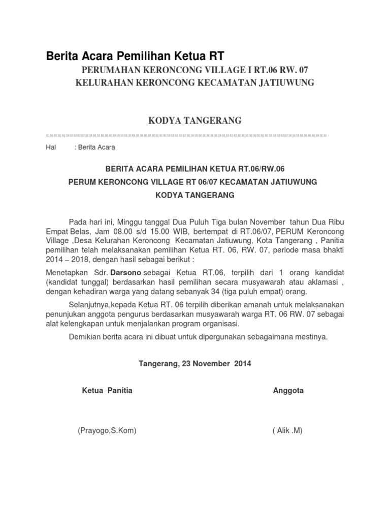 Surat Berita Acara Pemilihan Rt Contoh Surat Berita Acara Hasil – Bilarasa Surat Berita Acara Pemilihan Rt Contoh Surat Berita Acara Hasil – Bilarasa