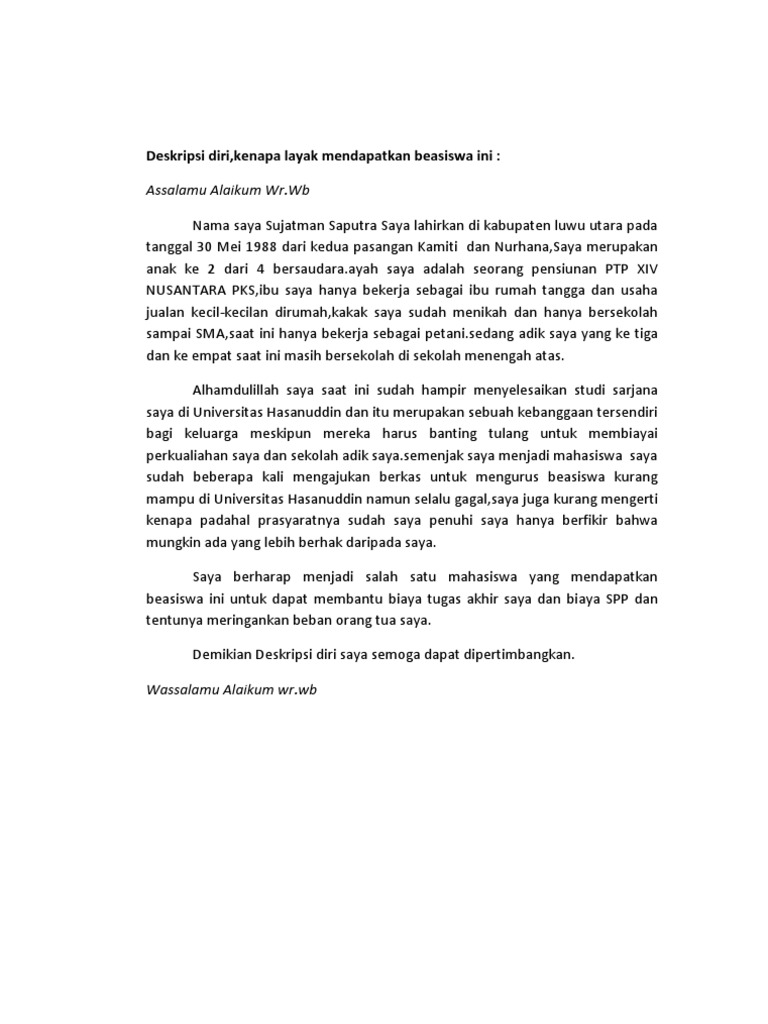 Detail Contoh Deskripsi Diri Untuk Beasiswa Koleksi Nomer 2 Detail Contoh Deskripsi Diri Untuk Beasiswa Koleksi Nomer 2