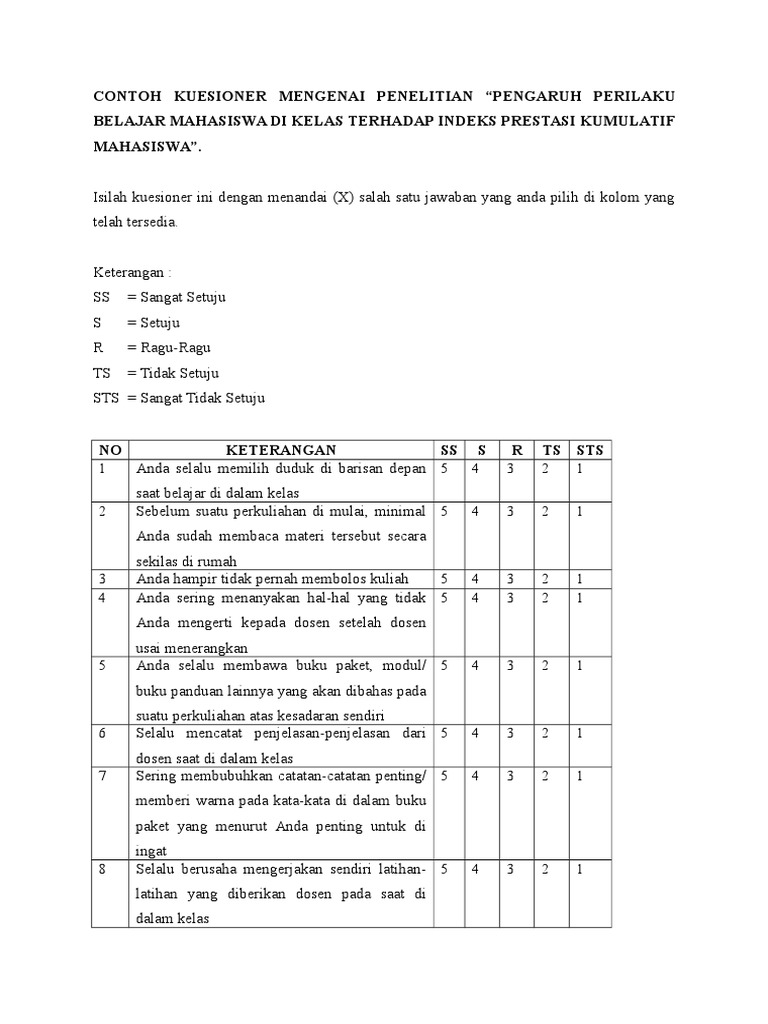 Detail Contoh Kuesioner Penelitian Kuantitatif Koleksi Nomer 21 Detail Contoh Kuesioner Penelitian Kuantitatif Koleksi Nomer 21