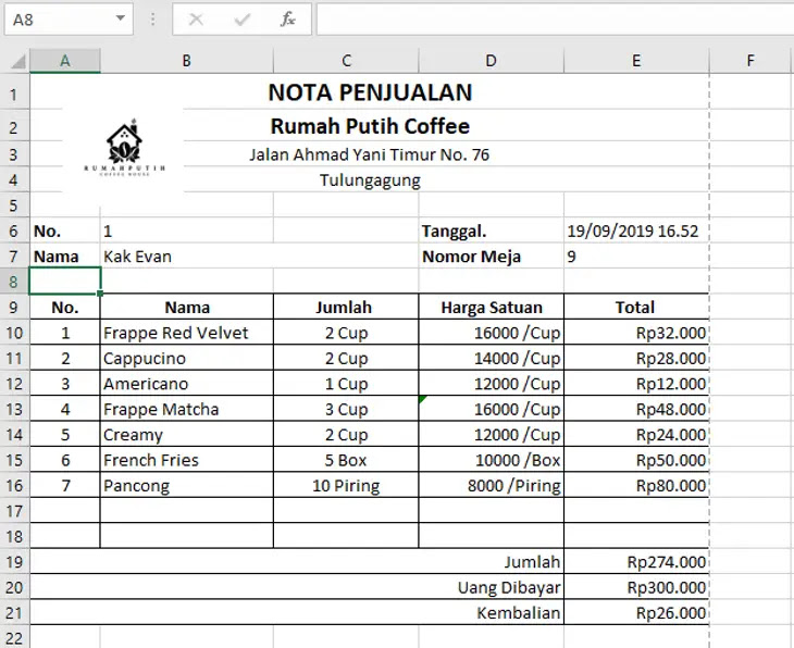 Detail Contoh Nota Excel Koleksi Nomer 2