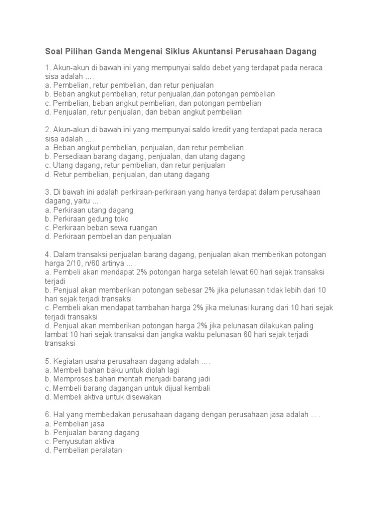 Contoh Soal Pilihan Ganda Akuntansi Perusahaan Dagang Beserta ... Contoh Soal Pilihan Ganda Akuntansi Perusahaan Dagang Beserta ...