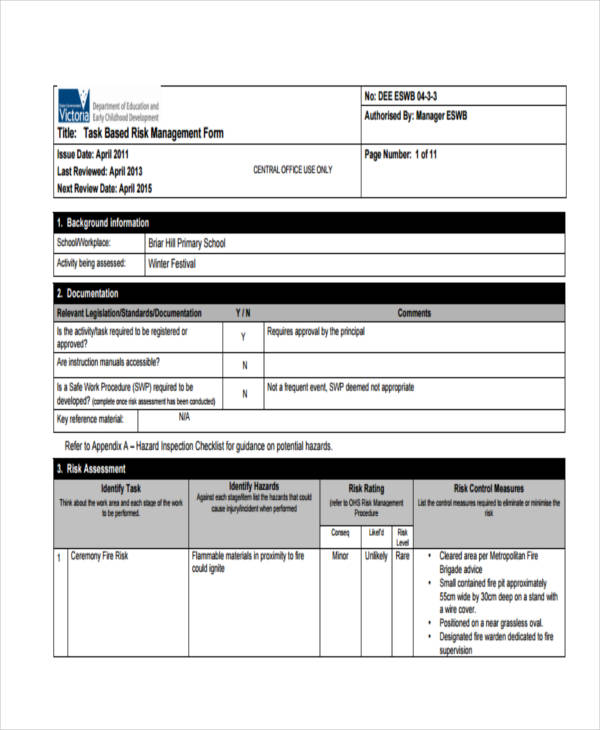 Detail Task Based Risk Assessment Template Koleksi Nomer 13