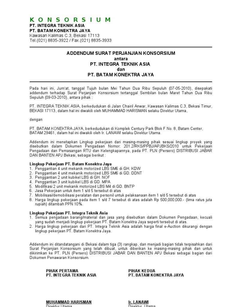 Contoh Addendum Perjanjian Kerjasama Contoh Addendum Perjanjian Kerjasama