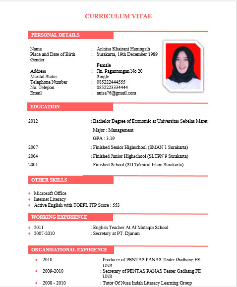 Detail Contoh Cv Di Word Koleksi Nomer 38 Detail Contoh Cv Di Word Koleksi Nomer 38