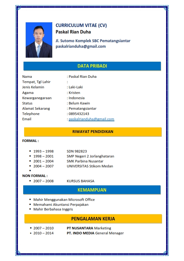 Detail Contoh Cv Sederhana Word Koleksi Nomer 1 