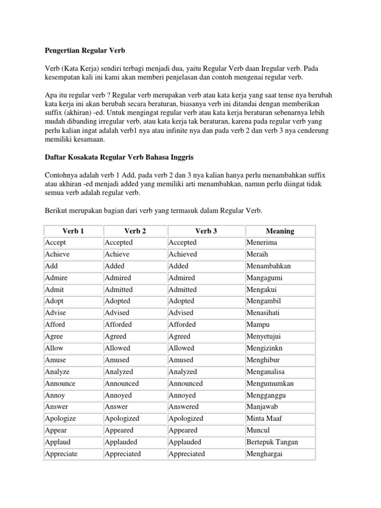 Detail Contoh Kata Kerja Regular Verb Koleksi Nomer 49 Detail Contoh Kata Kerja Regular Verb Koleksi Nomer 49
