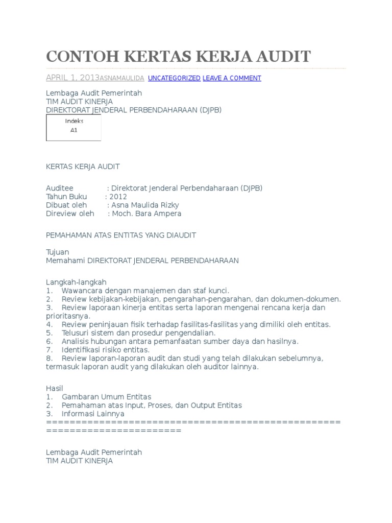 Detail Contoh Kertas Kerja Audit Perusahaan Koleksi Nomer 8 Detail Contoh Kertas Kerja Audit Perusahaan Koleksi Nomer 8
