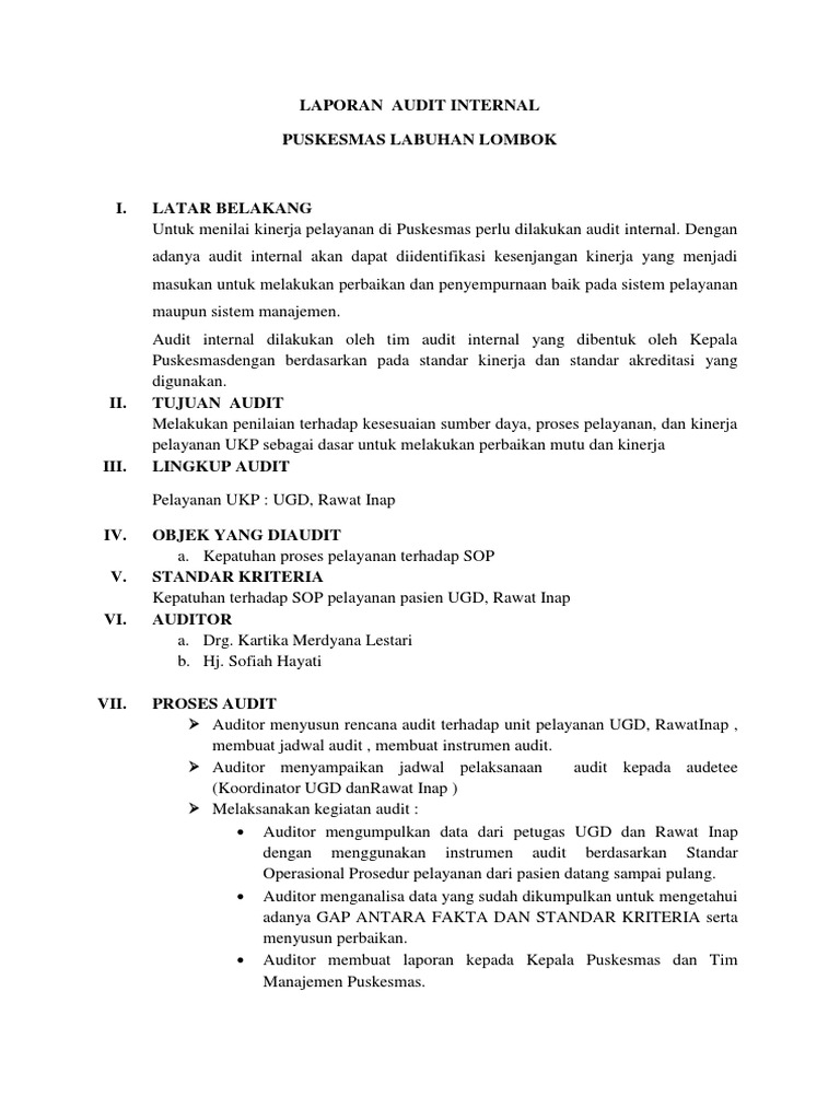Detail Contoh Laporan Audit Internal Koleksi Nomer 16 Detail Contoh Laporan Audit Internal Koleksi Nomer 16