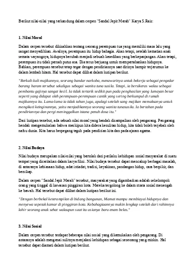 Detail Contoh Nilai Moral Dalam Cerpen Koleksi Nomer 9