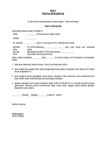 Detail Contoh Pakta Integritas Perusahaan Koleksi Nomer 25 Detail Contoh Pakta Integritas Perusahaan Koleksi Nomer 25