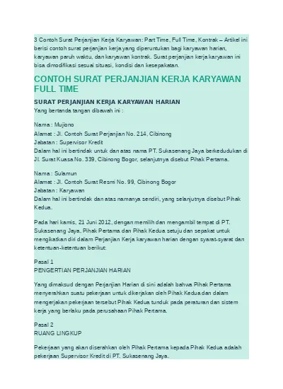 Detail Contoh Perjanjian Kerja Bersama Antara Perusahaan Dan Karyawan ... Detail Contoh Perjanjian Kerja Bersama Antara Perusahaan Dan Karyawan ...