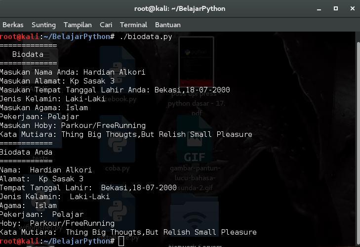 Detail Contoh Program Python Biodata Koleksi Nomer 4 Detail Contoh Program Python Biodata Koleksi Nomer 4