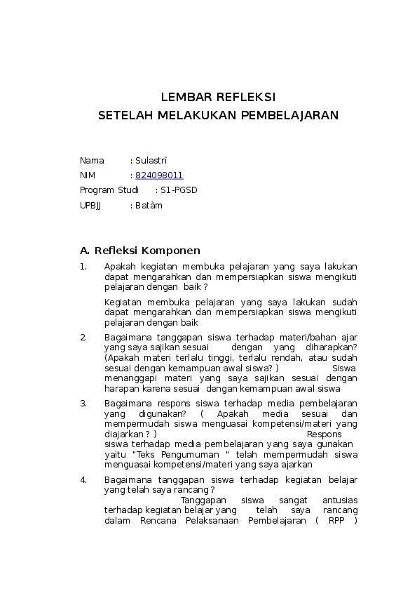 Detail Contoh Refleksi Siswa Koleksi Nomer 1 Detail Contoh Refleksi Siswa Koleksi Nomer 1