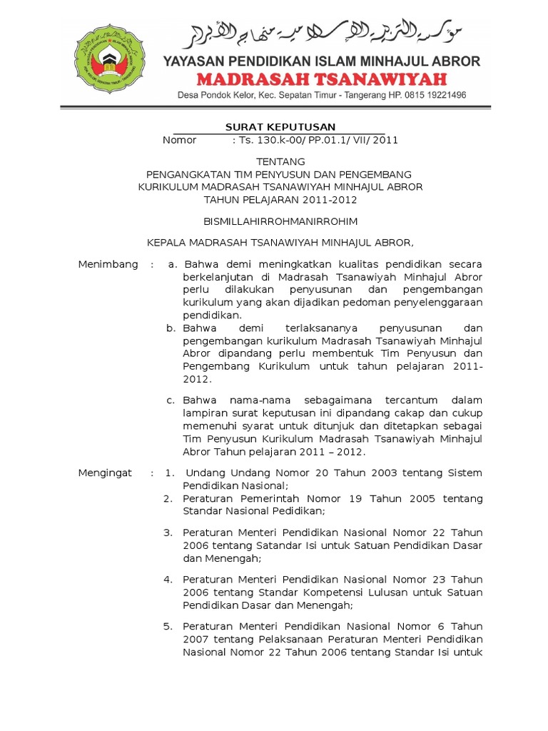 Detail Contoh Sk Tim Pengembang Kurikulum Koleksi Nomer 11 Detail Contoh Sk Tim Pengembang Kurikulum Koleksi Nomer 11