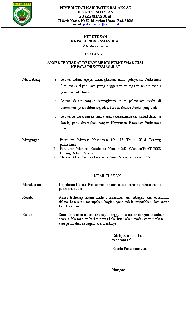 Detail Contoh Surat Keputusan Kepala Puskesmas Koleksi Nomer 15 Detail Contoh Surat Keputusan Kepala Puskesmas Koleksi Nomer 15