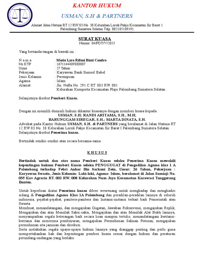 Detail Contoh Surat Kuasa Khusus Perdata Perceraian Koleksi Nomer 2 Detail Contoh Surat Kuasa Khusus Perdata Perceraian Koleksi Nomer 2