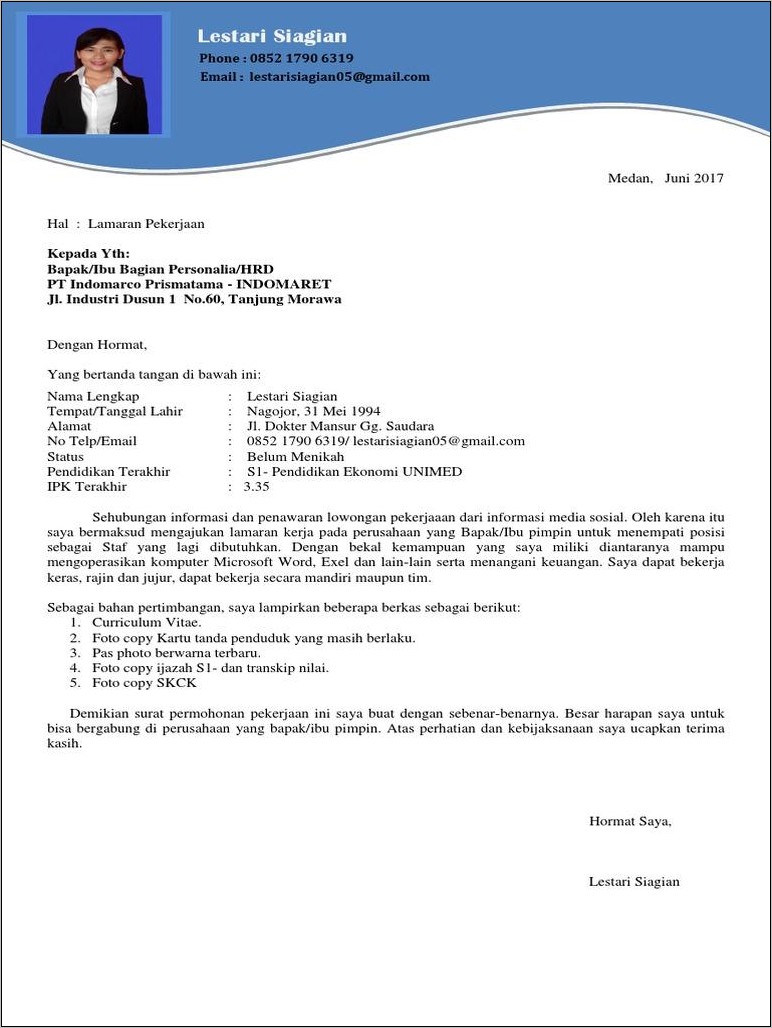 Detail Contoh Surat Lamaran Kerja Di Indomaret Sebagai Pramuniaga ... Detail Contoh Surat Lamaran Kerja Di Indomaret Sebagai Pramuniaga ...