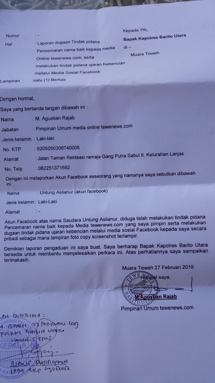 Contoh Surat Laporan Pencemaran Nama Baik
