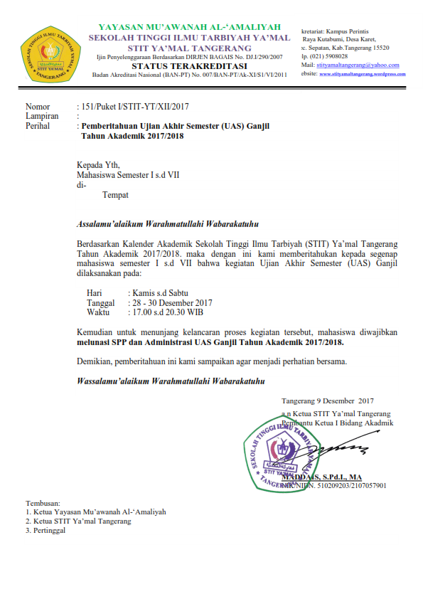 Detail Contoh Surat Pemberitahuan Ujian Akhir Semester Koleksi Nomer 3 Detail Contoh Surat Pemberitahuan Ujian Akhir Semester Koleksi Nomer 3
