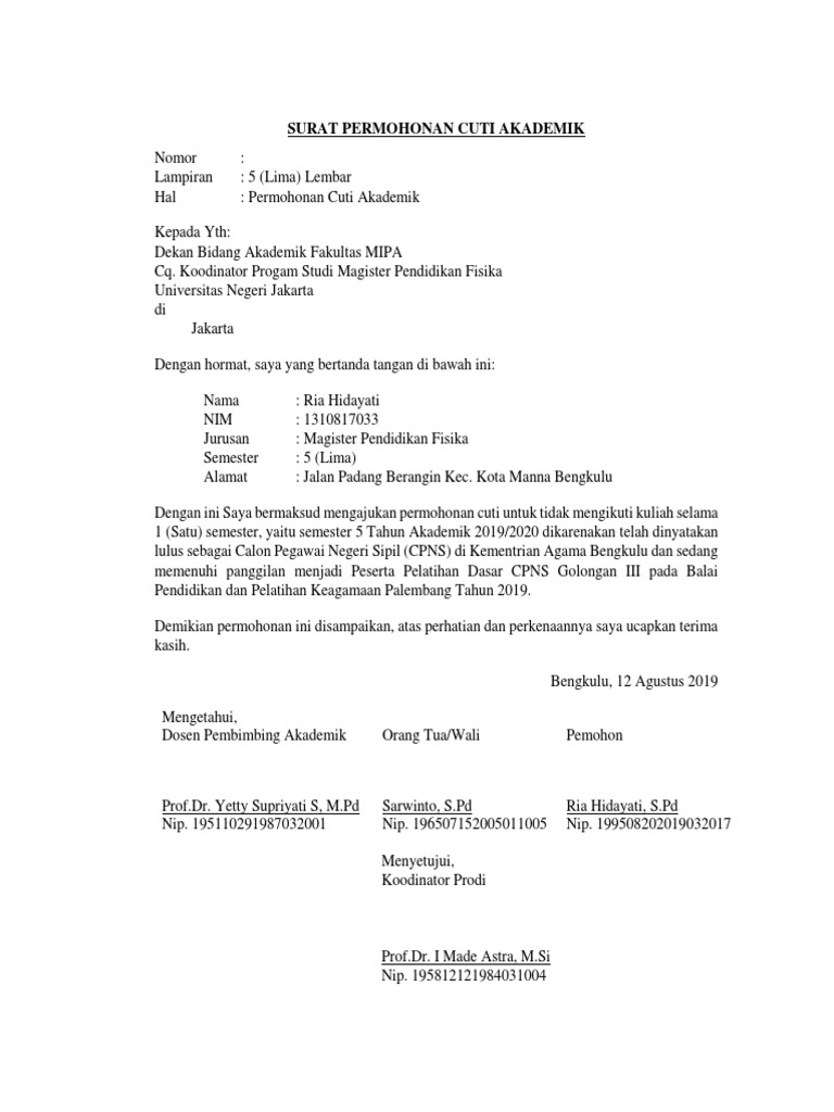 Surat Permohonan Cuti Akademik - Riset Surat Permohonan Cuti Akademik - Riset
