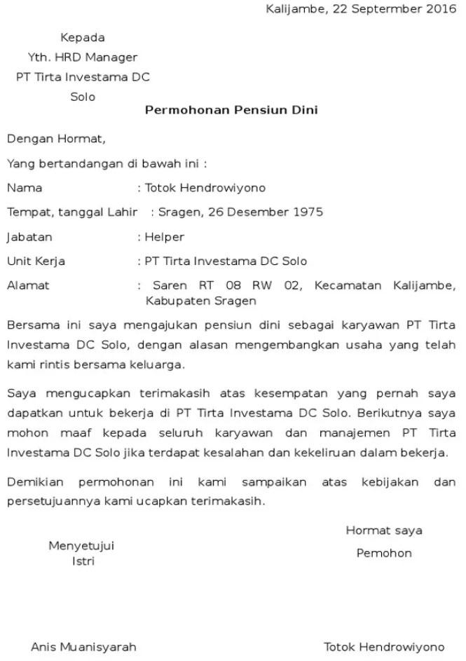 Contoh Surat Pengajuan Pensiun Dini Karyawan Swasta Contoh Surat Pengajuan Pensiun Dini Karyawan Swasta