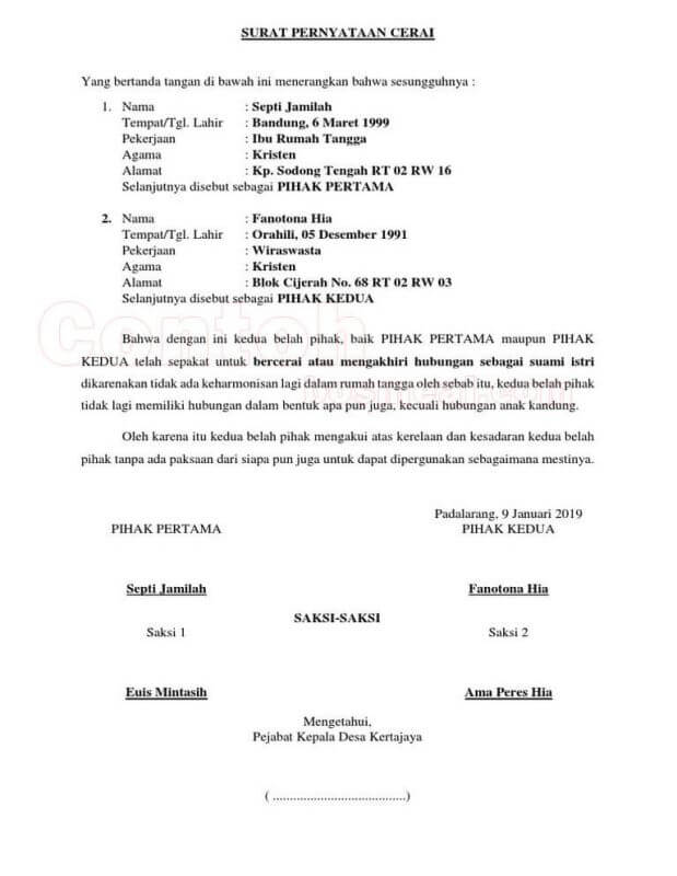 Contoh Surat Perjanjian Cerai Contoh Surat Perjanjian C – eroppa Contoh Surat Perjanjian Cerai Contoh Surat Perjanjian C – eroppa