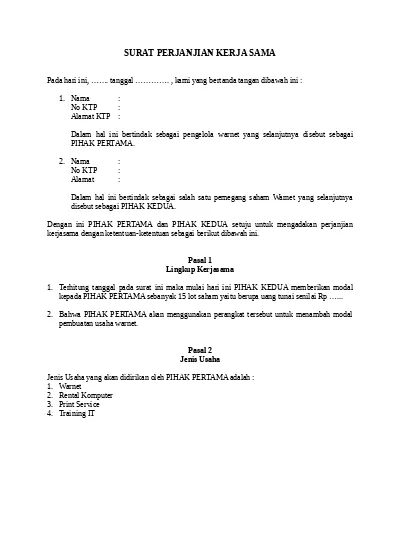 Detail Contoh Surat Perjanjian Kerjasama Pemegang Saham Koleksi Nomer 4