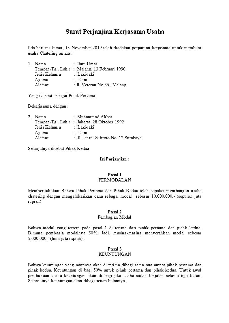 Detail Contoh Surat Perjanjian Kerjasama Usaha Perorangan Koleksi Nomer 2 Detail Contoh Surat Perjanjian Kerjasama Usaha Perorangan Koleksi Nomer 2