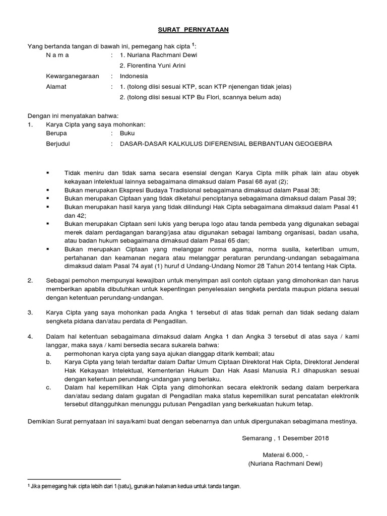 Detail Contoh Surat Pernyataan Hak Cipta Koleksi Nomer 23 