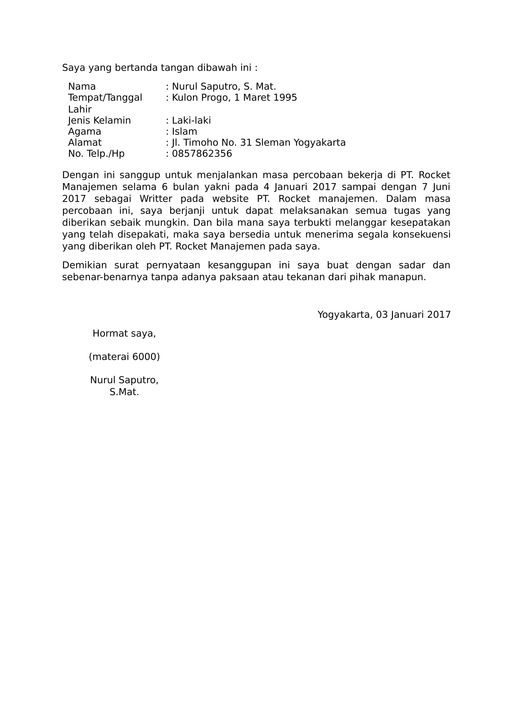 Detail Contoh Surat Pernyataan Kesanggupan Melaksanakan Pekerjaan ... Detail Contoh Surat Pernyataan Kesanggupan Melaksanakan Pekerjaan ...