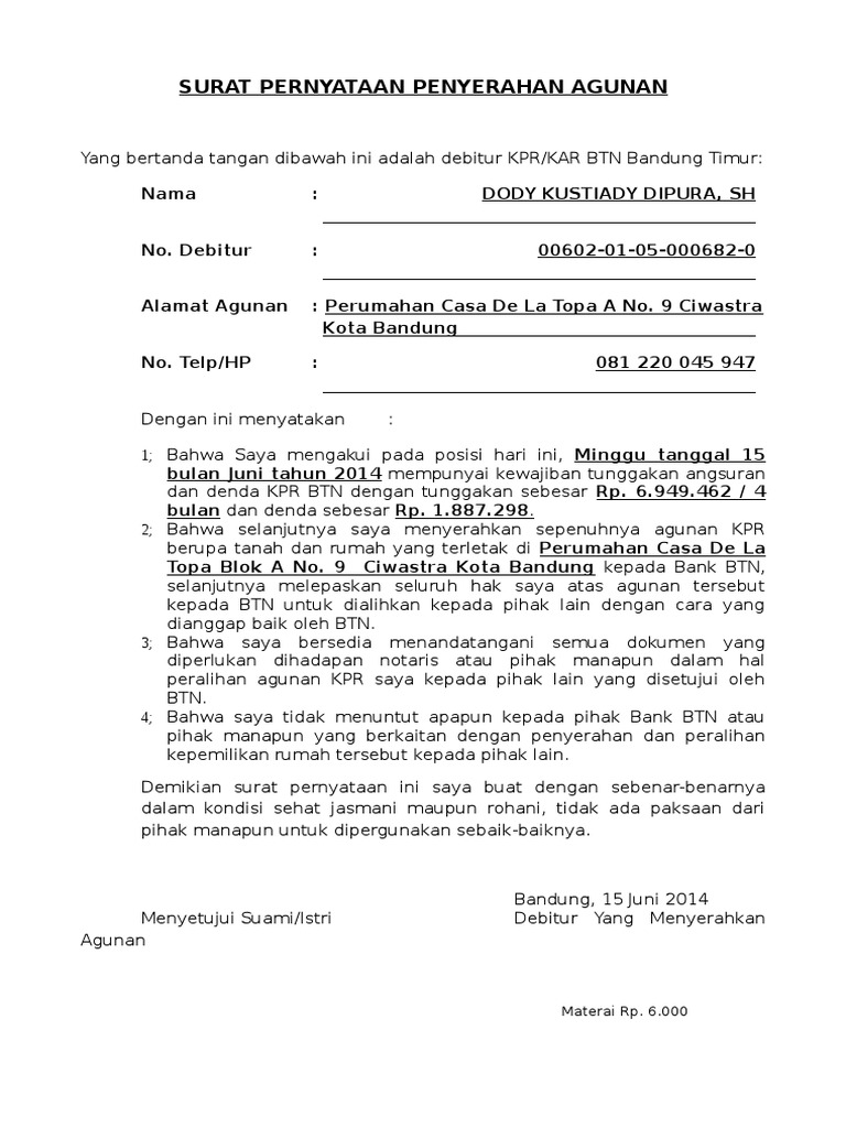 Detail Contoh Surat Pernyataan Penyerahan Tanah Koleksi Nomer 25 Detail Contoh Surat Pernyataan Penyerahan Tanah Koleksi Nomer 25