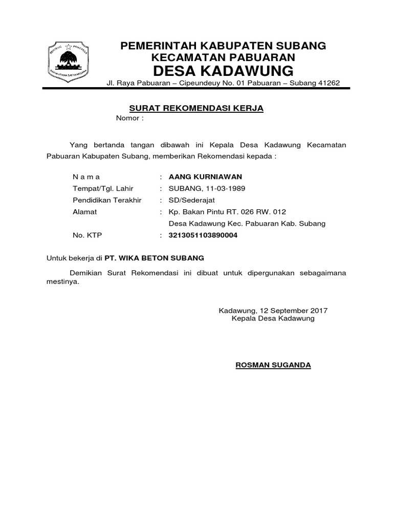 Detail Contoh Surat Rekomendasi Kerja Dari Kepala Desa Koleksi Nomer 22 Detail Contoh Surat Rekomendasi Kerja Dari Kepala Desa Koleksi Nomer 22