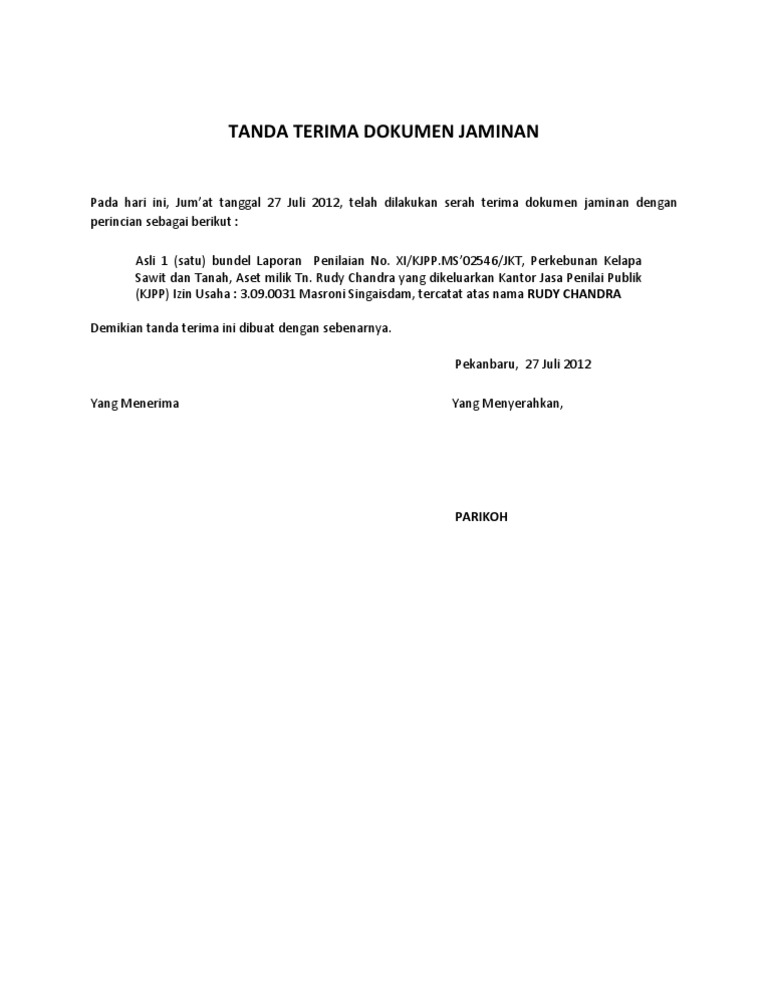 Detail Contoh Surat Tanda Terima Jaminan Sertifikat Tanah Koleksi Nomer 2 Detail Contoh Surat Tanda Terima Jaminan Sertifikat Tanah Koleksi Nomer 2