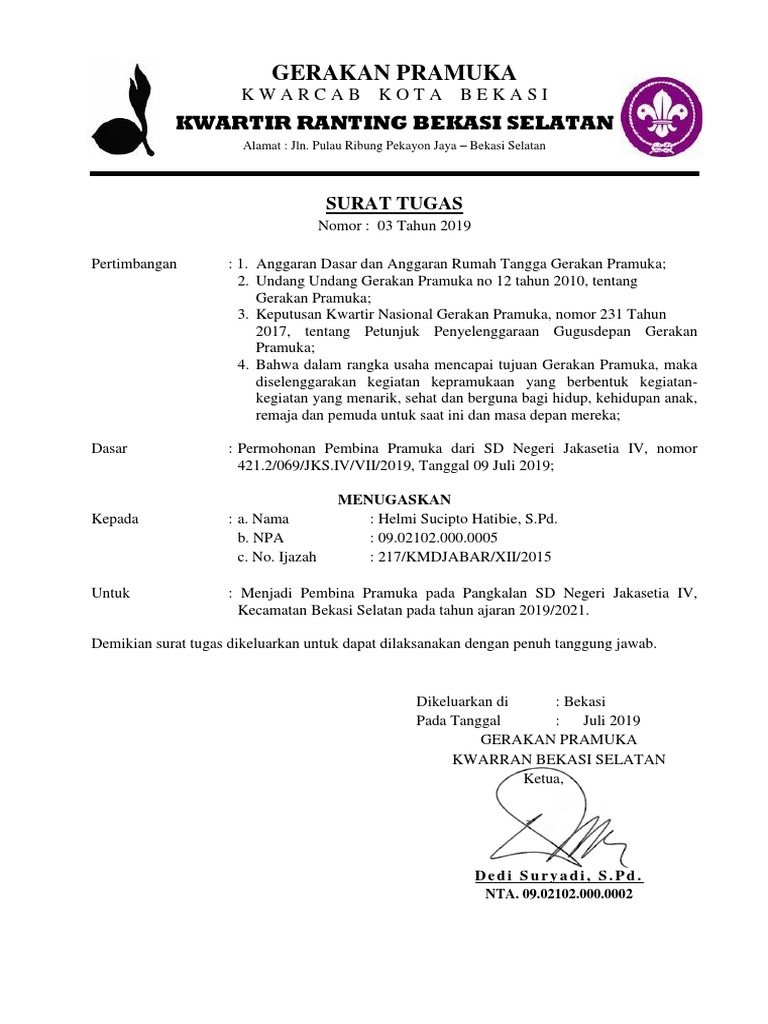 Detail Contoh Surat Tugas Pembina Pramuka Koleksi Nomer 4 Detail Contoh Surat Tugas Pembina Pramuka Koleksi Nomer 4