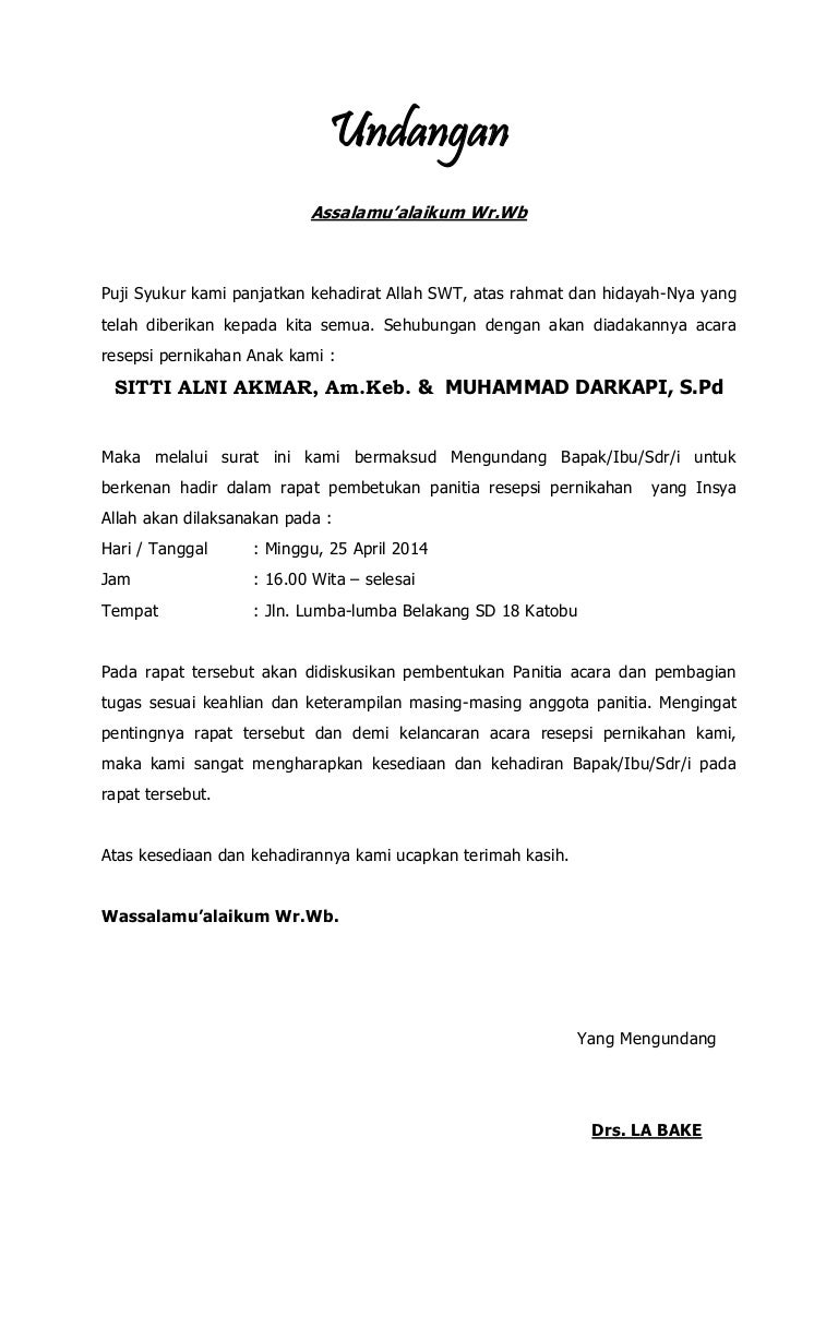 Contoh Surat Undangan Pembentukan Panitia Pernikahan 54 Koleksi Gambar