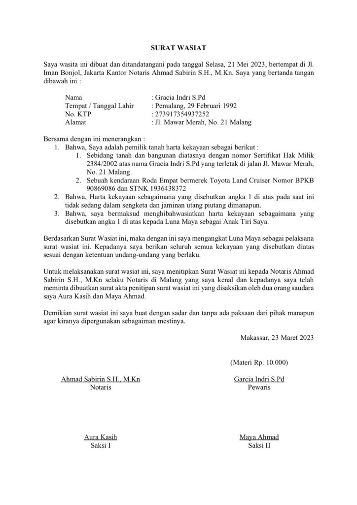 Detail Contoh Surat Wasiat Harta Warisan Koleksi Nomer 5 Detail Contoh Surat Wasiat Harta Warisan Koleksi Nomer 5