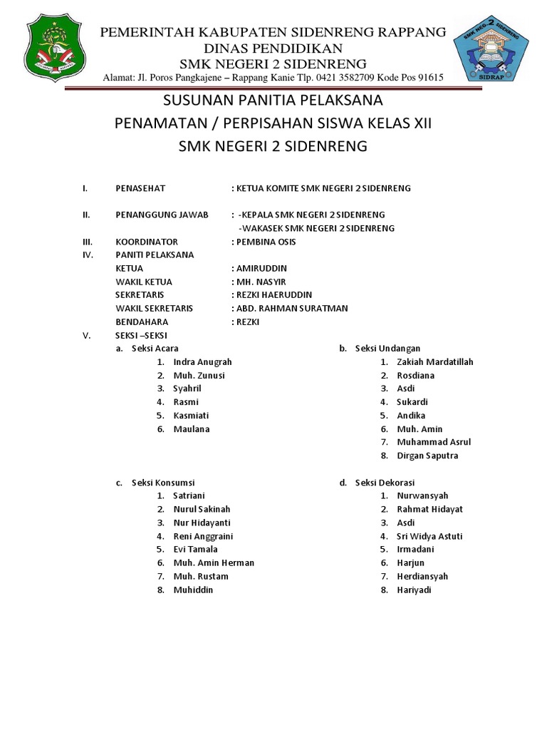 Contoh Susunan Kepanitiaan 54 Koleksi Gambar