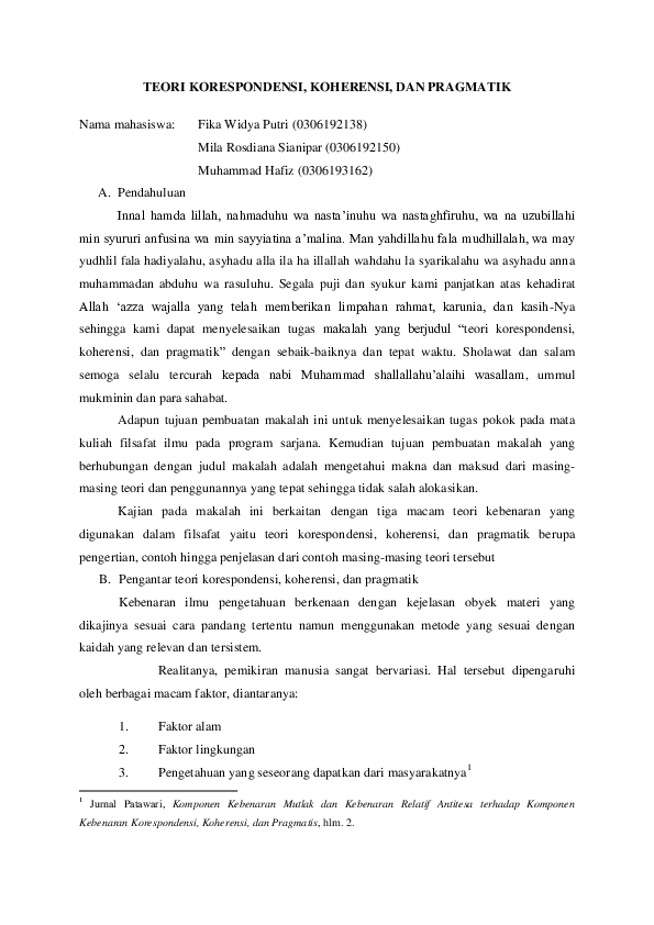 Detail Contoh Teori Korespondensi Koleksi Nomer 31