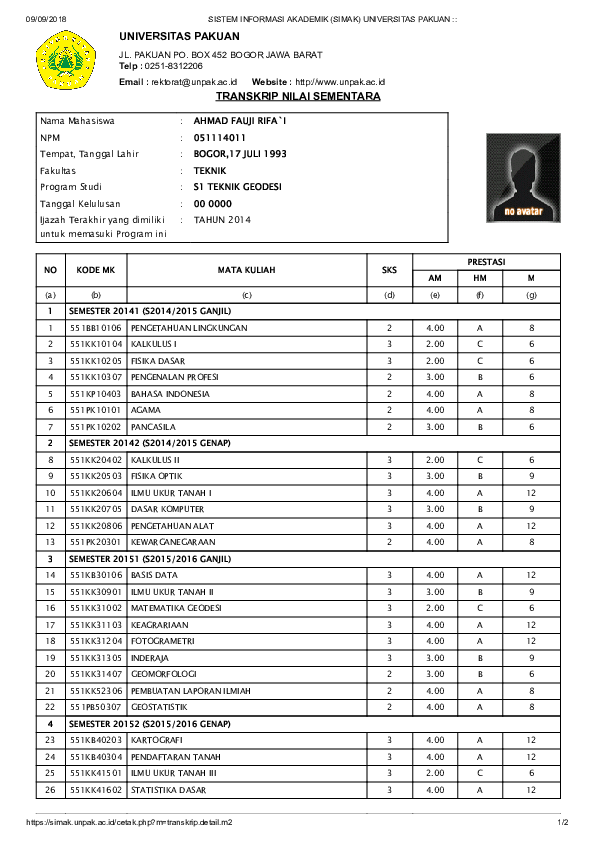 Contoh Transkrip Nilai Kuliah 47 Koleksi Gambar