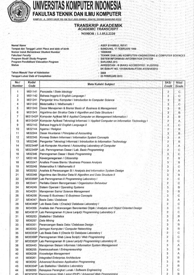 Detail Contoh Transkrip Nilai Kuliah Koleksi Nomer 36