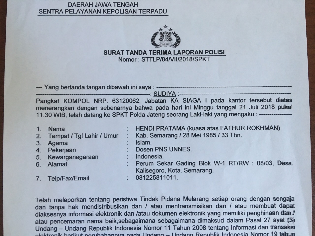 Detail Gambar Surat Laporan Ke Kepolisian Pencemaran Nama Baik Koleksi
