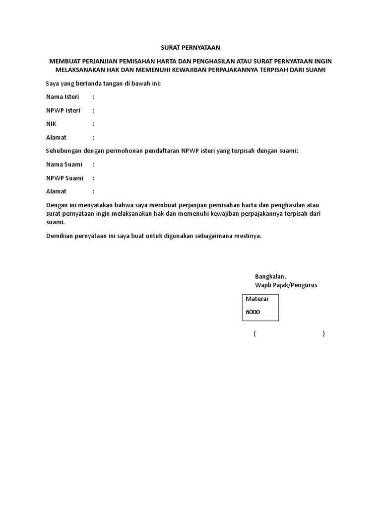 Contoh Surat Perjanjian Pemisahan Penghasilan Dan Harta - 40+ Koleksi ... Contoh Surat Perjanjian Pemisahan Penghasilan Dan Harta - 40+ Koleksi ...