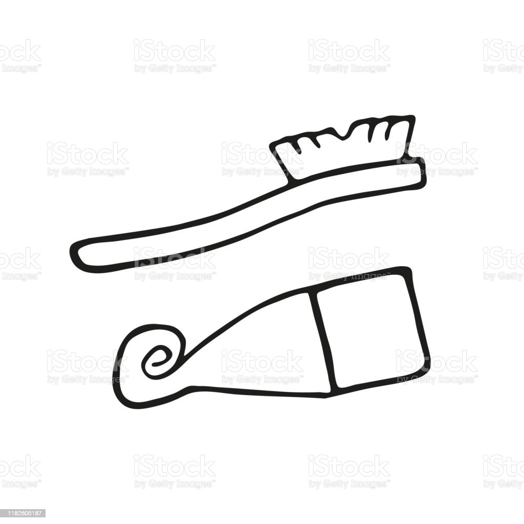 Detail Tangan Ditarik Set Sikat Gigi Dan Pasta Gigi Dalam Gaya Doodle