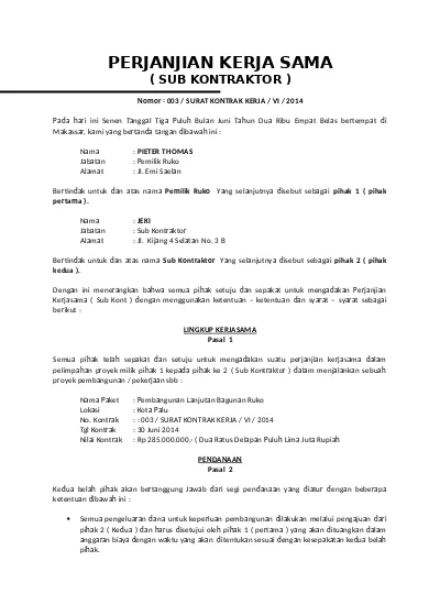 Detail Surat Perjanjian Kontrak Kerja Proyek Koleksi Nomer 35 Detail Surat Perjanjian Kontrak Kerja Proyek Koleksi Nomer 35